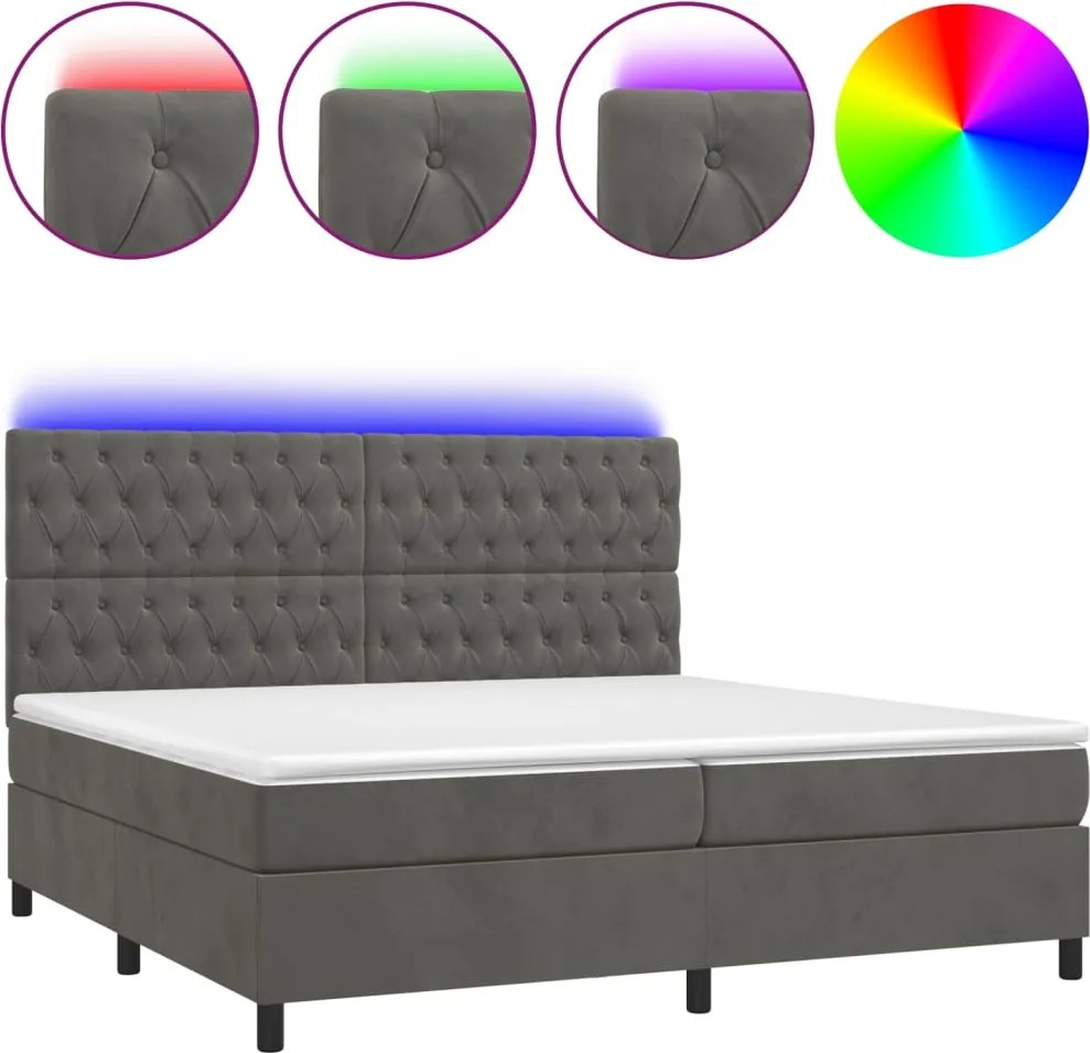 Box spring postel s matrací a LED tmavě šedá 200x200 cm samet 3136324