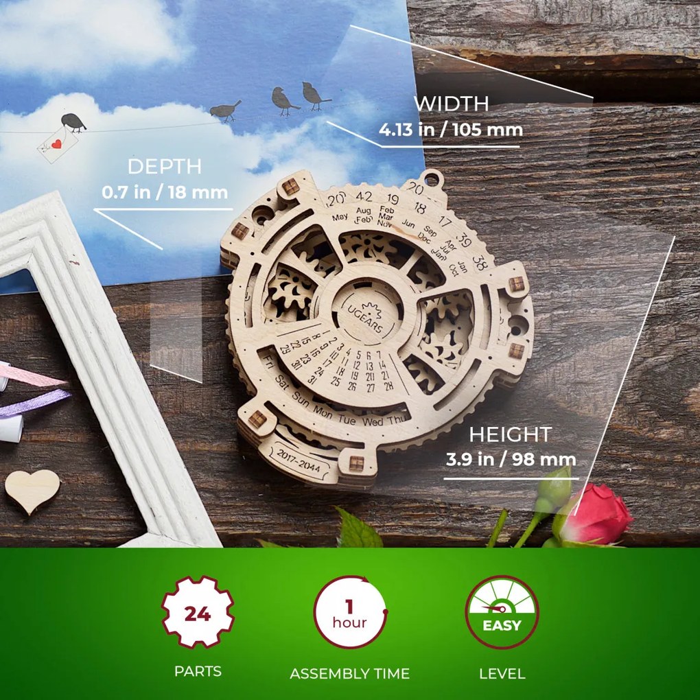 Ugears 3D mechanické puzzle Kalendář 32 ks