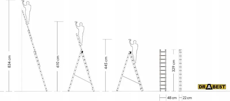 Hliníkový žebřík 3x11 příček třídílný DRABEST DW3-11 MAX