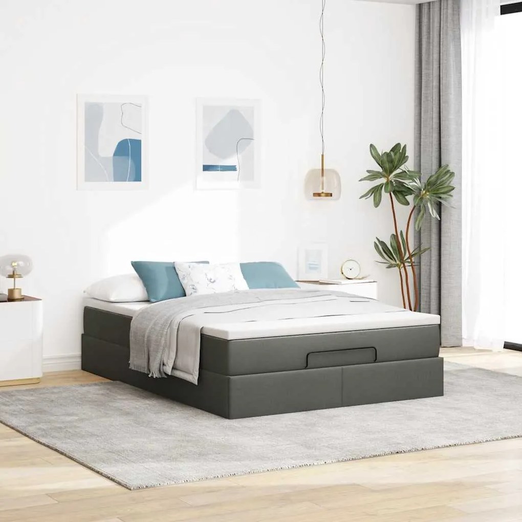 Osmanský rám postele s matrací tmavě šedá 140x200cm textil 3311114
