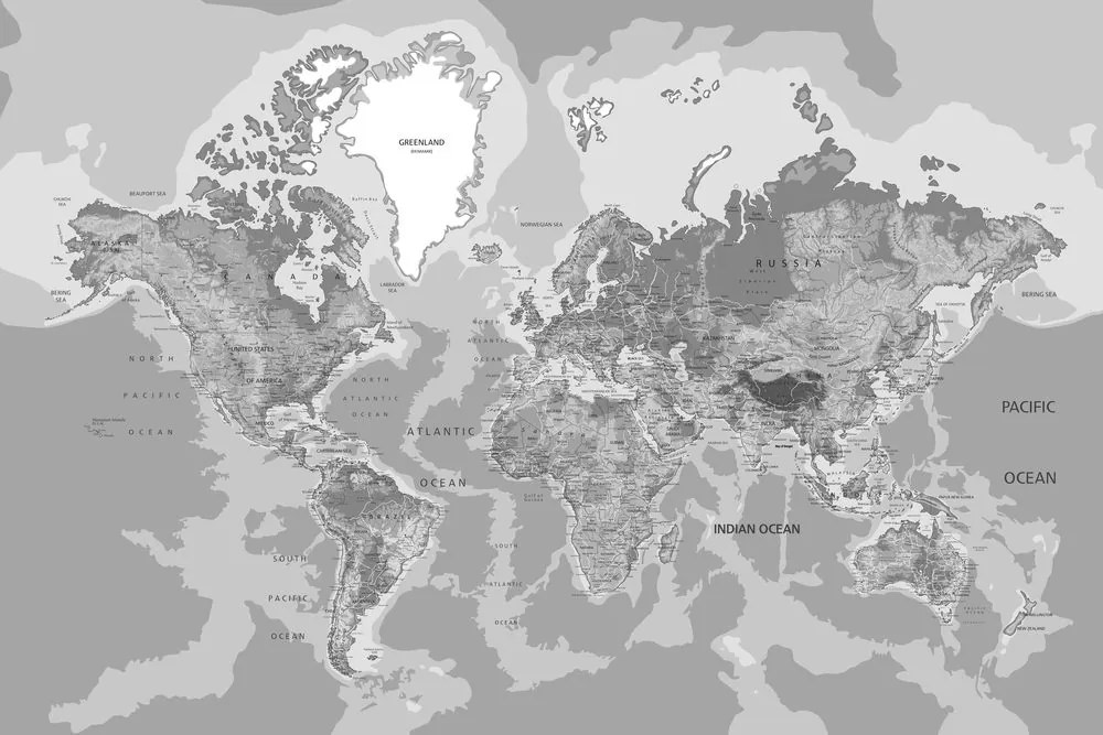 Obraz na korku klasická mapa světa v černobílém provedení