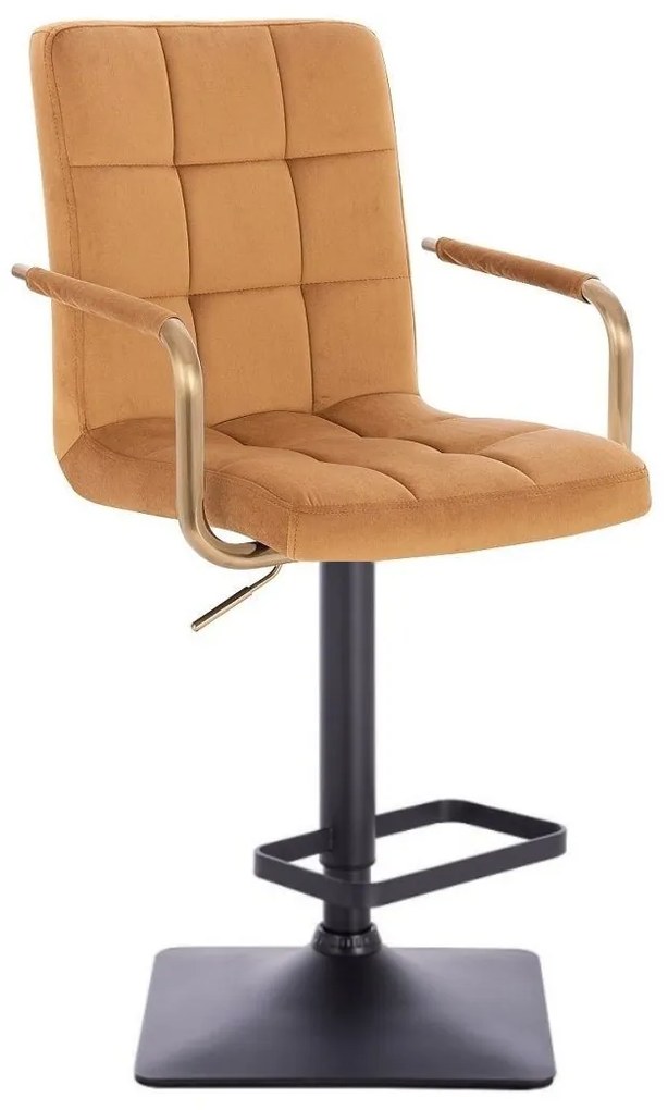 LuxuryForm DESIGN Barová židle VERONA GOLD VELUR na černé hranaté podstavě - medová