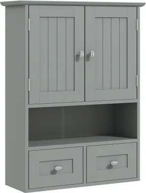 kleankin nástěnná koupelnová skříňka, toalettová skříňka, s dveřmi, otevřeným prostorem, 2 zásuvkami, 50,8 d x 17,8 š x 66 v cm, šedá