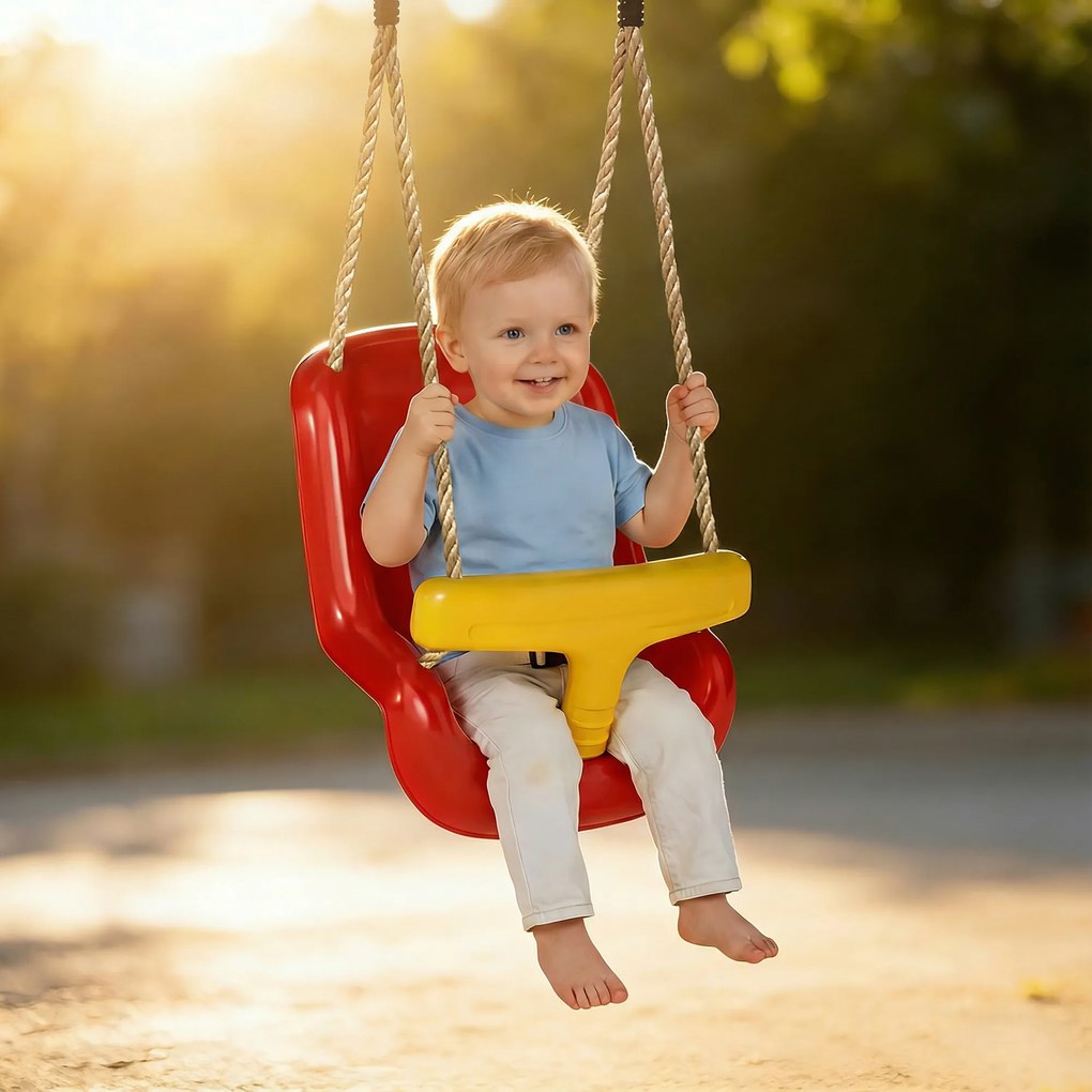 Dětská houpačka nastavitelná Rostoucí dětská sedačka s opěradlem, bezpečnostní zábradlí, pro děti od 9-36 měsíců, červená barva