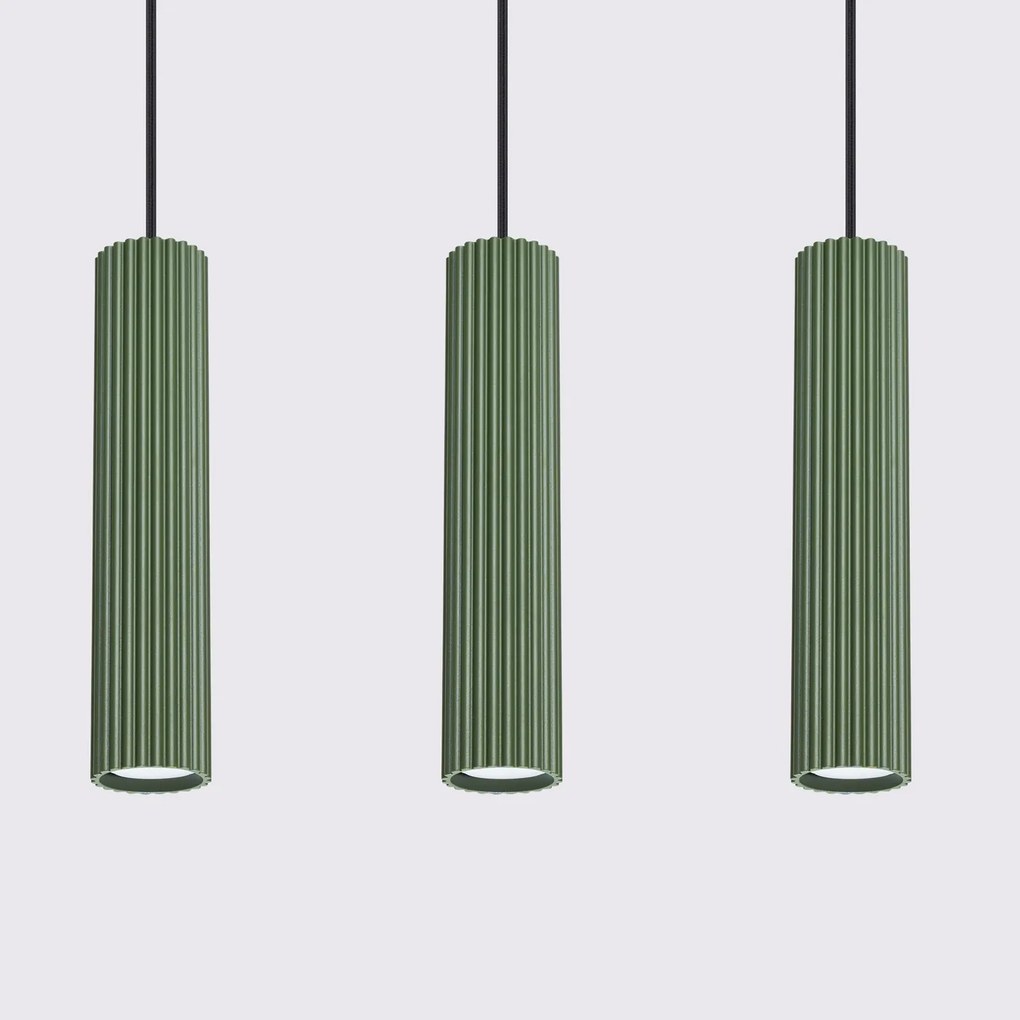 Sollux Lighting Závěsná lampa KARBON 3L olivově zelená
