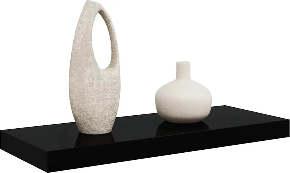 Plovoucí nástěnná police černá vysoký lesk 60x23,5x3,8 cm MDF 323769