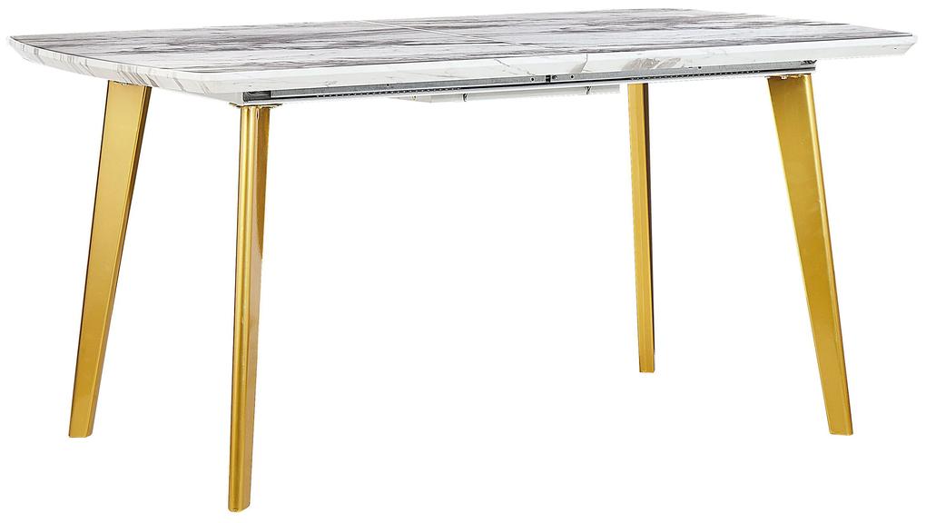Rozkládací jídelní stůl 160/200 x 90 cm mramorový efekt se zlatou MOSBY Beliani
