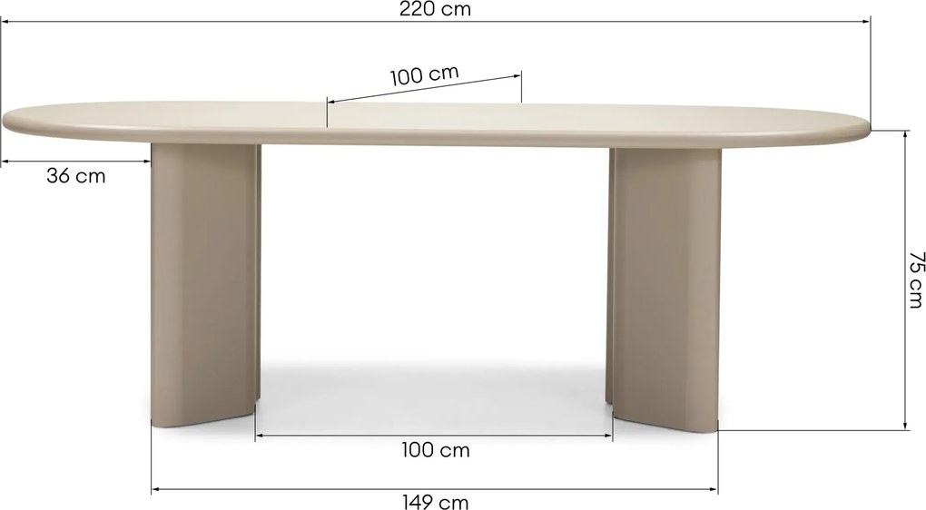Jídelní oválný stůl Lima 220 cm tmavě béžový