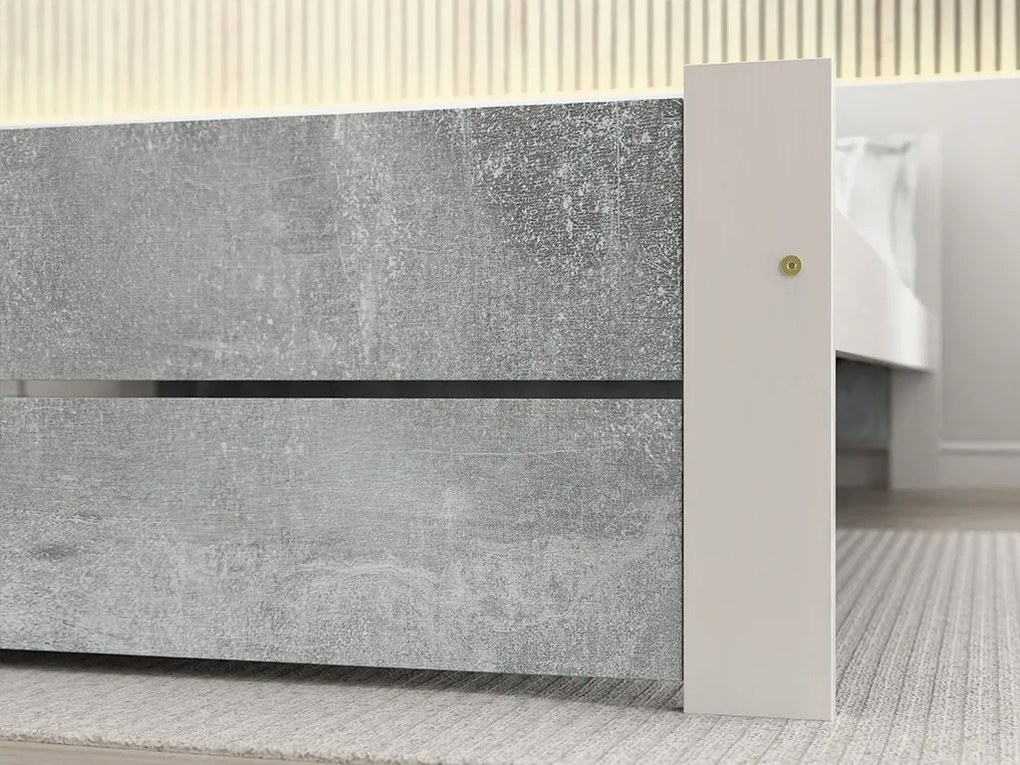 Postel IKAROS DOUBLE 160 x 200 cm, beton/bílá Matrace: Bez matrace, Rošt: Bez roštu