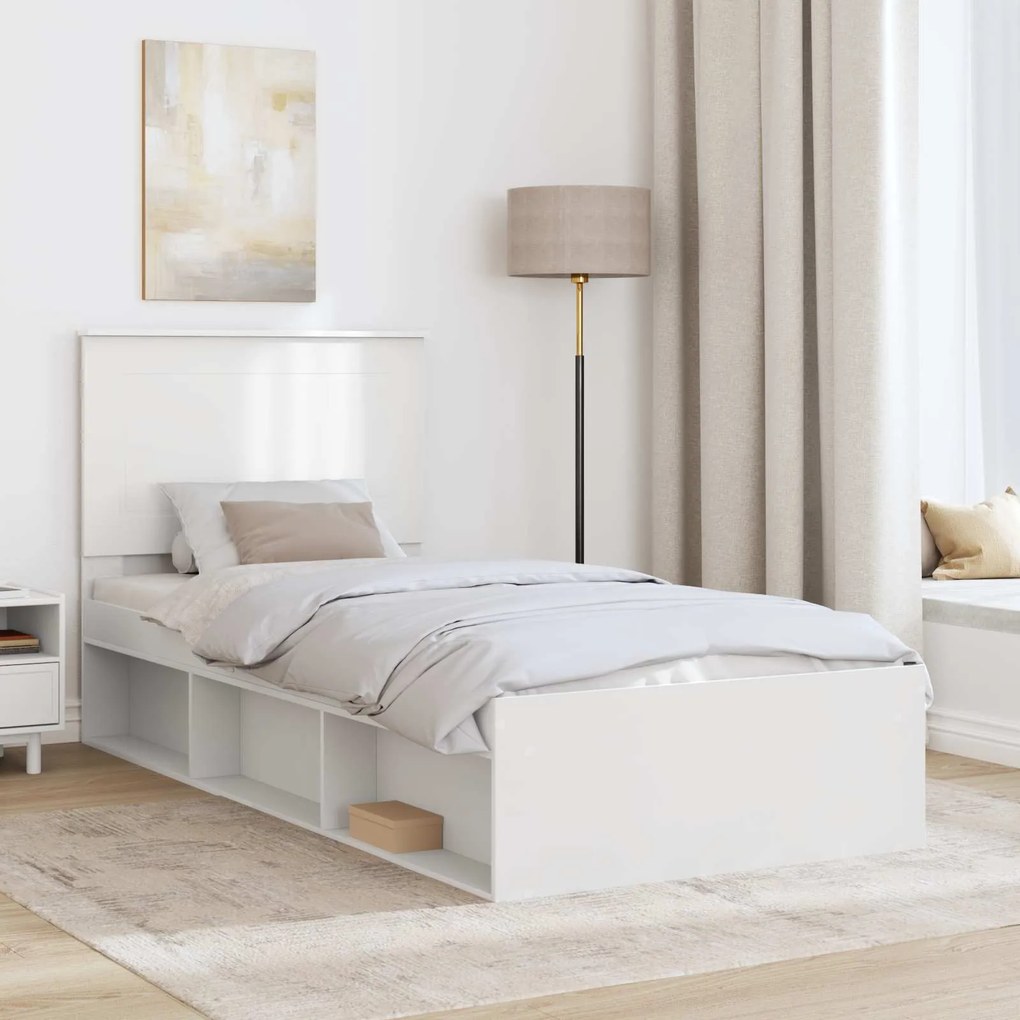 Rám postele s čelo Bílá 90 x 200 cm Masivní borové dřevo 3409408