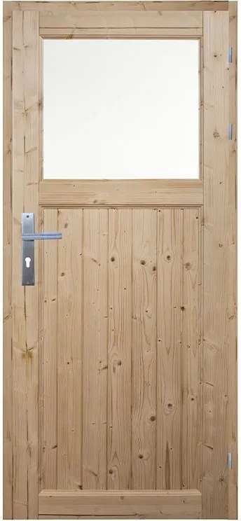 Vedlejší vchodové dveře Elena, 90 P, rozměr vč. zárubně: 980 × 1980 mm, masivní dřevo, pravé, smrk, prosklené