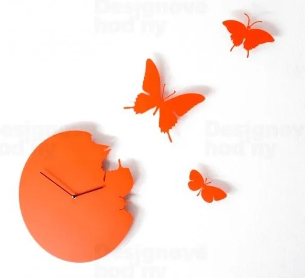 Diamantini&Domeniconi Butterfly orange 40cm nástěnné hodiny