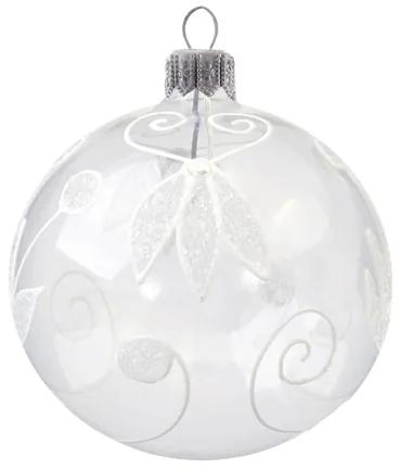 Vánoční koule transparentní s bílým zdobením