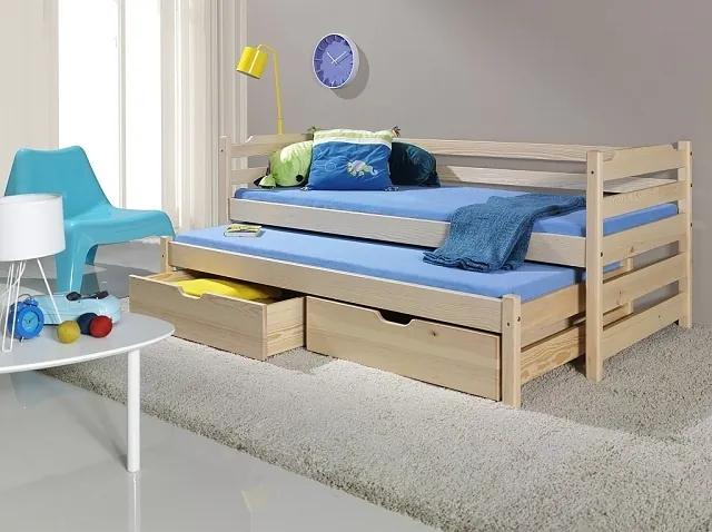 Rozkládací postel Martin s úložným prostorem 90x200 cm (Š 97 cm, D 208 cm, V 77 cm), Bílý akryl, Šedý akryl, 2 ks matrace (1 ks hlavní + 1 ks přistýlka)