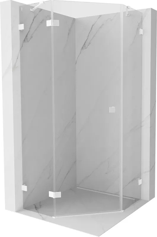 Mexen Lunar, Pětiúhelníkový sprchový kout Mexen Lunar s výklopným levým oknem 80 x 80 cm, 8mm čiré sklo, bílý profil, 831-080L-080P-20-00-L