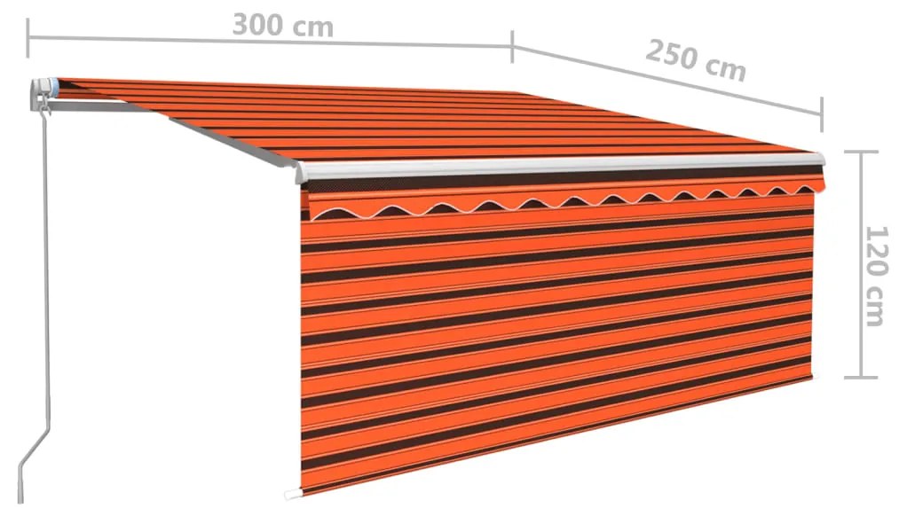 vidaXL Marketos Ručně zatahovací markýza s roletou a LED 3x2,5 m oranžovo-hnědá