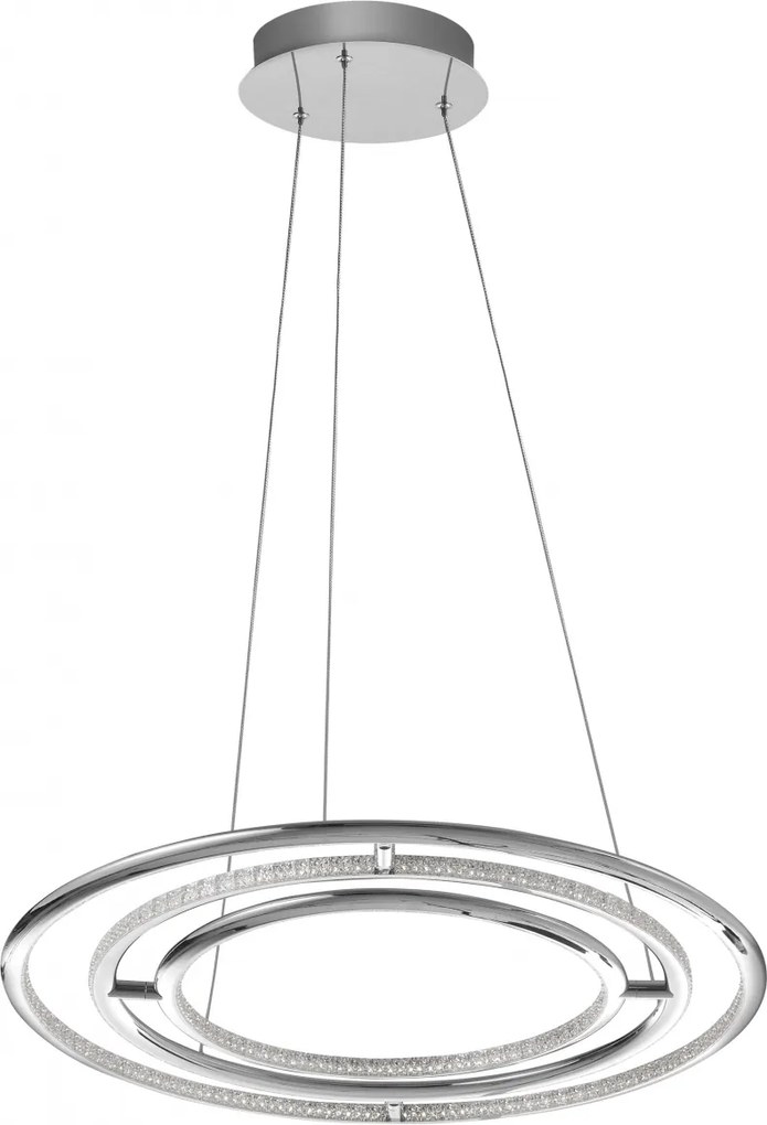 Jemné závěsné svítidlo Livorno poseté LED krystaly (Ø 600 x 1200 mm, 55 W, 3900 lm, chrom, tři prstence) NV 8107401