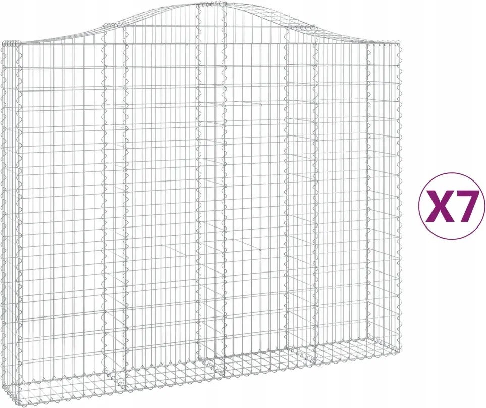 vidaXL Gabionové koše, 7 ks, 200 x 30 x 160/180 cm, galvanizované železo