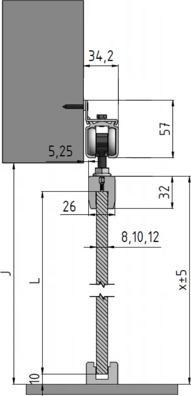 JAP Posuv basic na zeď pro skleněné dveře šířka průchodu/ délka kolejnice: 60/ 130 cm