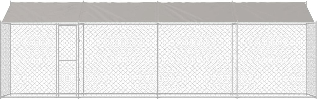Psí klec s střechou Stříbrná 800 x 200 x 256 cm Ocel a PE 3368303