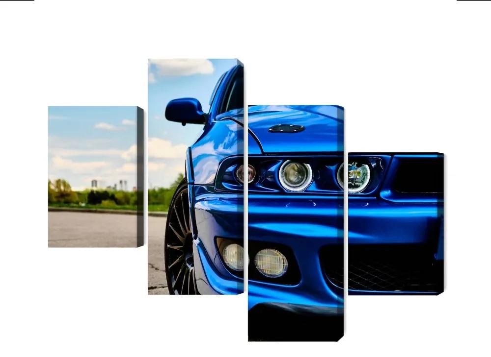Vícedílný obraz Přední Část Modrého Sportovního Vozu Nedostatek Nedostatek Přírodní plátno 120x75