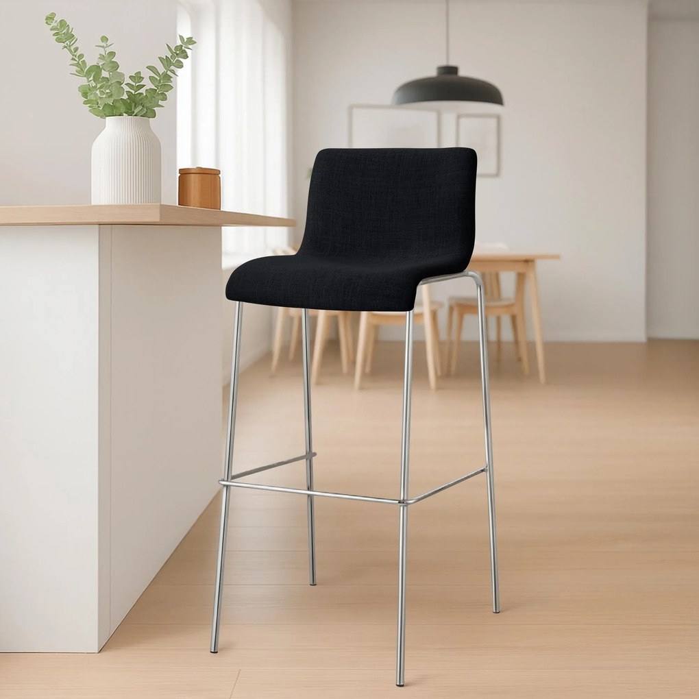 Sada 2 barových židlí Hoover látka čtyřnohá konstrukce chromovaná konstrukce – černá