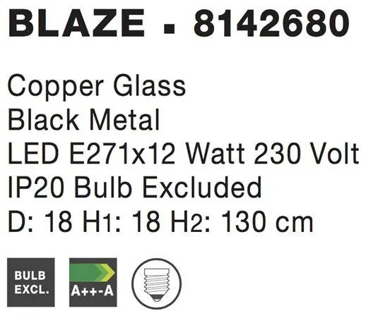 Nova Luce Závěsné svítidlo BLAZE měďené sklo a černý kov E27 1x12W