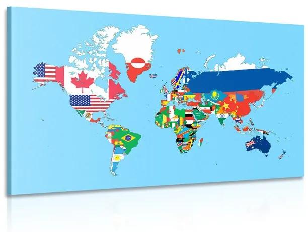 Obraz mapa světa s vlajkami