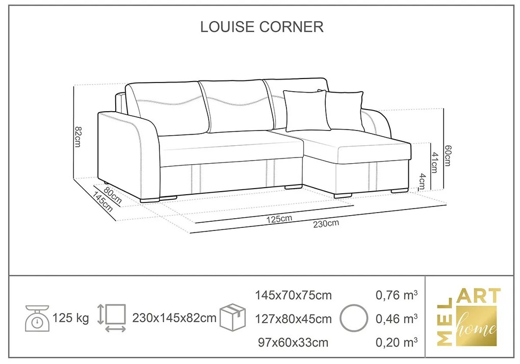 MELART Trojmístná rohová rozkládací pohovka s úložným prostorem Louise levý i pravý roh
