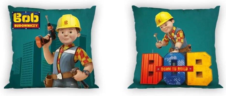 Faro Dětský povlak na polštář 40x40 Bob the Builder 0842 šroubovák a kladivo zelený oboustranný 001