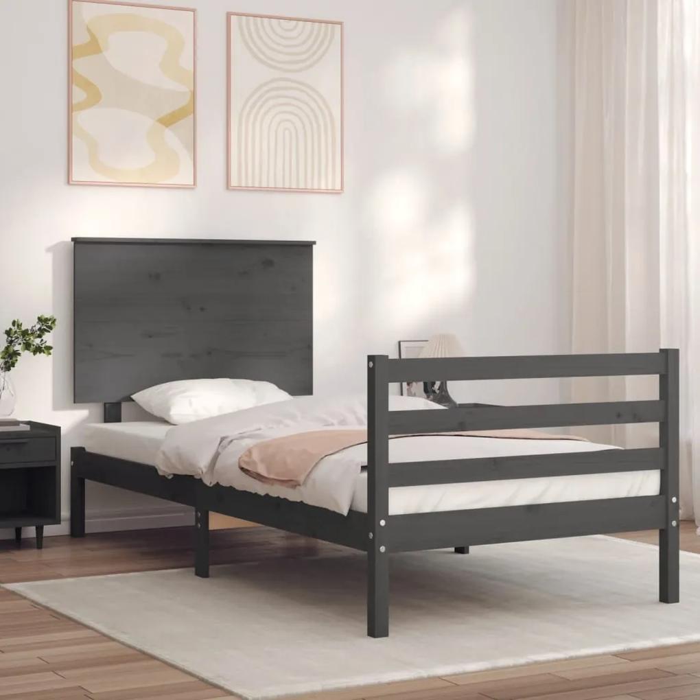 Rám postele s čelem šedý 90 x 200 cm masivní dřevo,  3195208