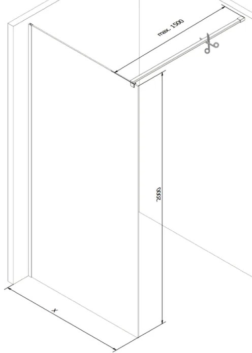 Mexen Kioto sprchová zástěna WALK-IN 8mm, 130x200 cm, sklo šedé-profil černý, 800-130-101-70-40