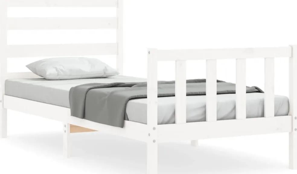 vidaXL Rám postele s čelem 90 x 190 cm masivní dřevo [3192002] Barva: Bílá