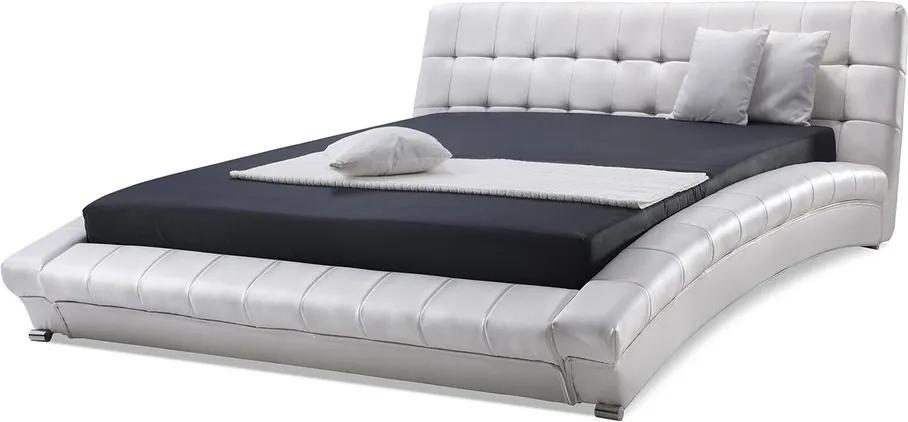 Elegantní bílá kožená postel 160x200 cm - LILLE