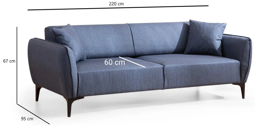 Hanah Home Třímístná pohovka BELISSIMO modrá 220 cm 560ARE1361