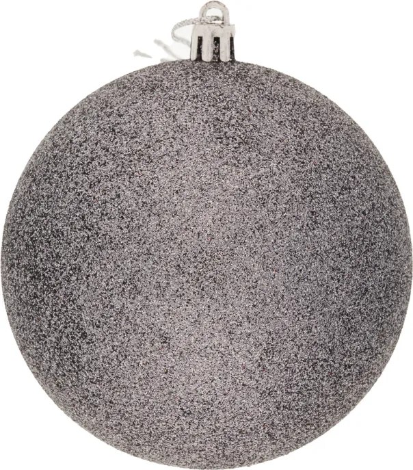 Sada vánočních ozdob šedá glitter 10 cm plastová koule, balení 6 ks