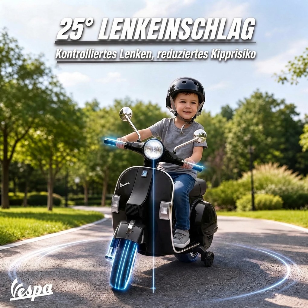 AIYAPLAY dětská elektrická Vespa PX150, Li-ion baterie, černá