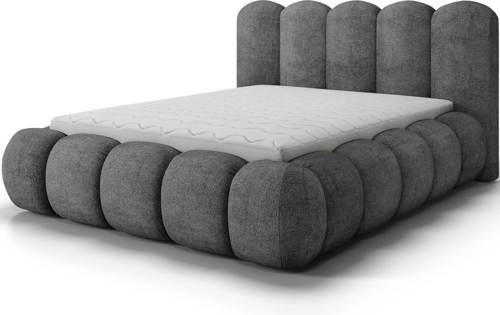 Postel Oloroso 160x200 s kovovým roštem a úložným prostorem, tmavě šedý plyš