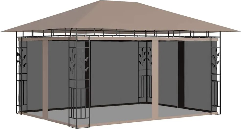 Altán s moskytiérou a světelnými LED řetězy 4x3x2,73 m taupe 3070319