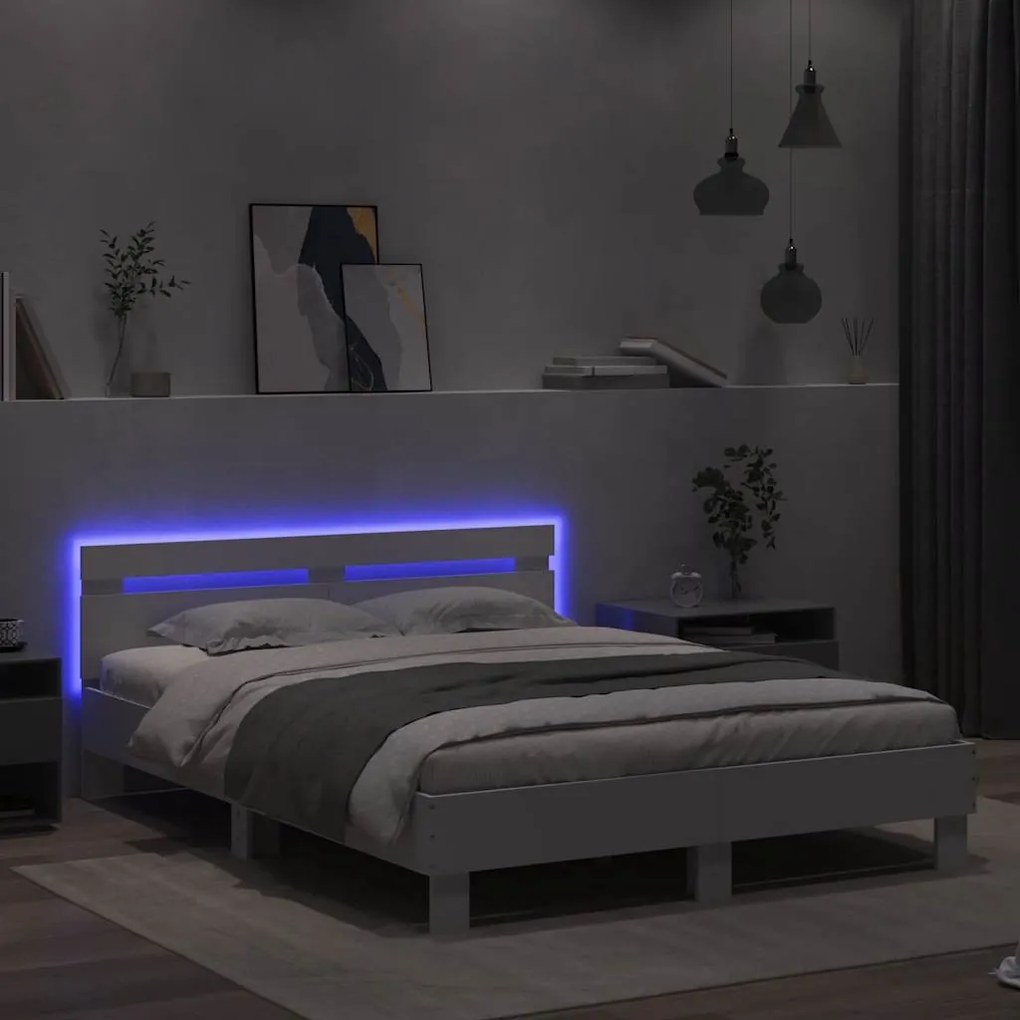 Rám postele s čelem a LED osvětlením bílý 140 x 200 cm 3207546