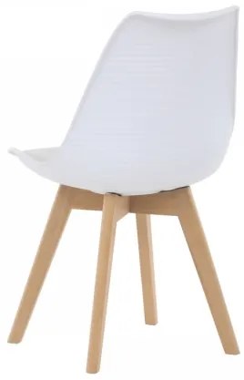 Jídelní židle bílá plastová sedák bílá látka nohy masiv přírodní buk CT-X7056 WT