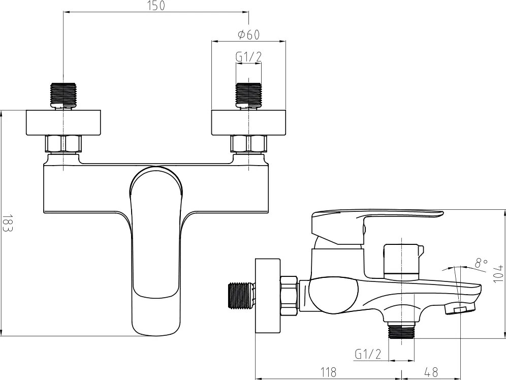 Mereo, Mereo Vanová nástěnná baterie, Pego, 150 mm, s keramickým přepínačem, bez příslušenství, chrom, MER-CB90104P