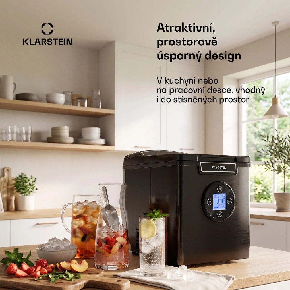 Klarstein Icemeister 2G, výrobník ledu, 12 kg/24 h, LCD displej, nerezová ocel