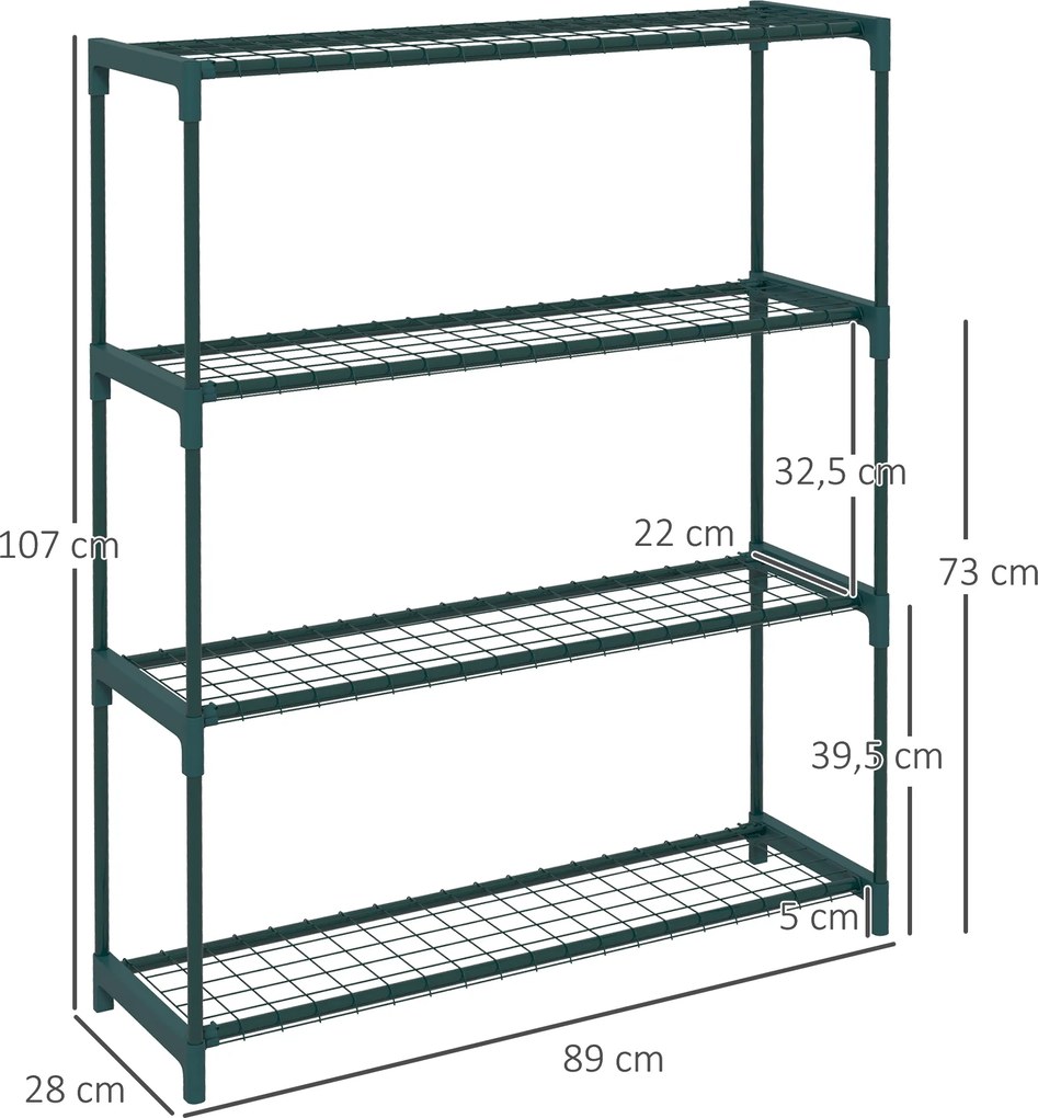 Outsunny police na květiny 4 úrovně pro zahradu balkon ocel tmavě zelená 89 x 28 x 107 cm, dekorativní a stabilní |