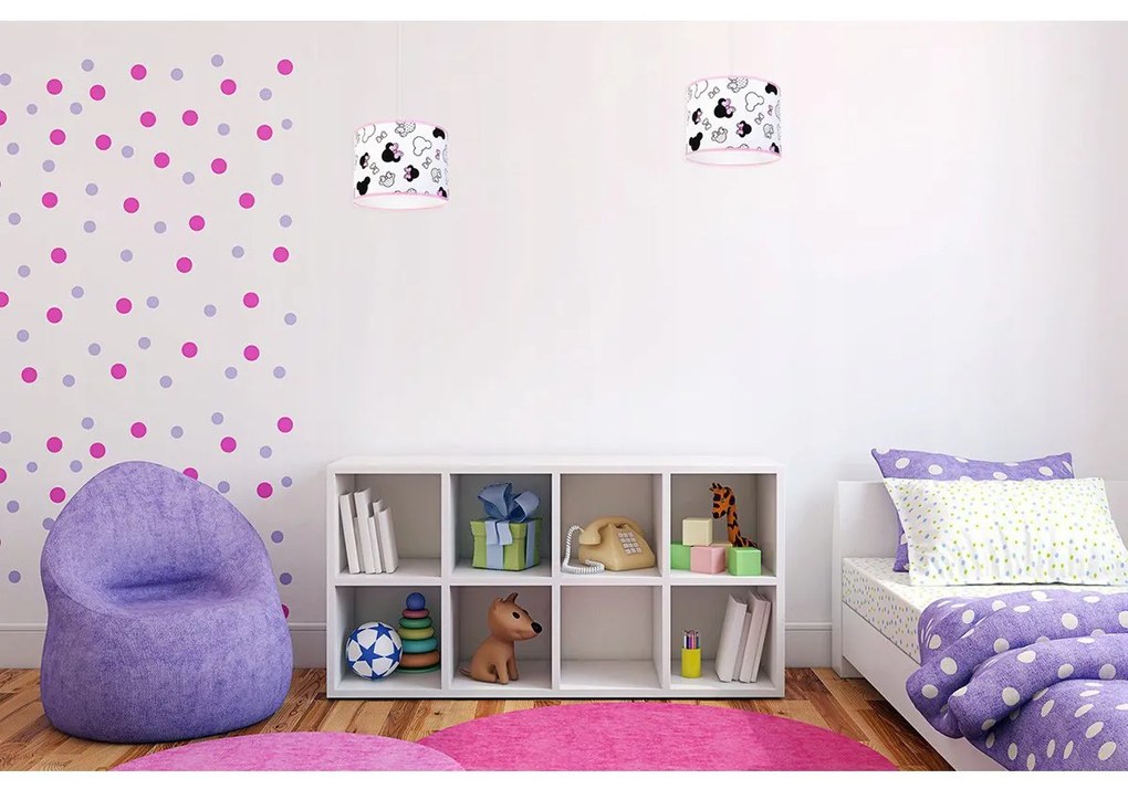 Dětské závěsné svítidlo Minnie, 1x textilní stínítko se vzorem