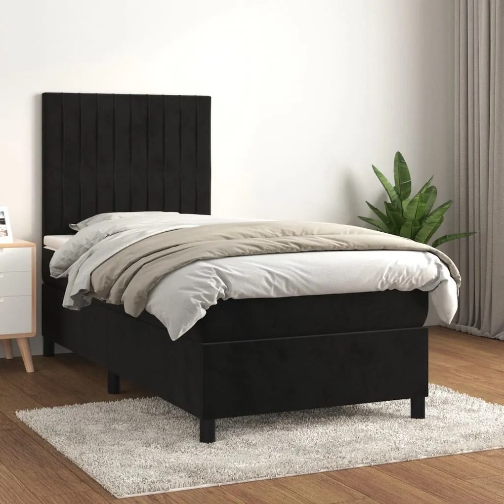 vidaXL Box spring postel s matrací 90x190 cm samet [3143116] Barva: Černá