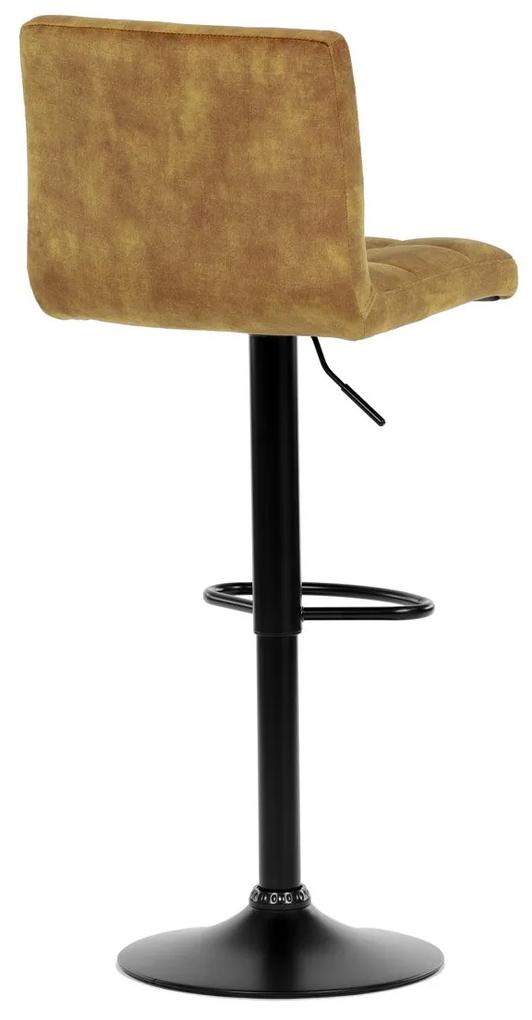 Autronic Židle barová, žlutá sametová látka, černá podnož AUB-827 YEL4