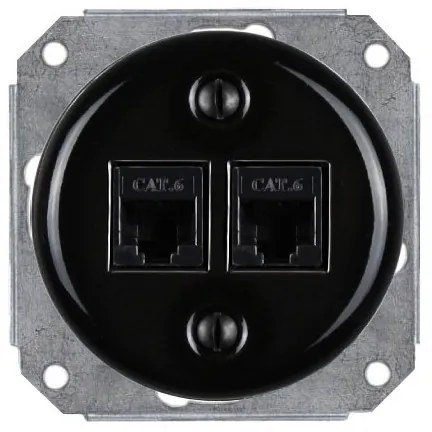 Elhard Kulatá keramická zásuvka 2xRJ45 CAT6, černá KV2034B