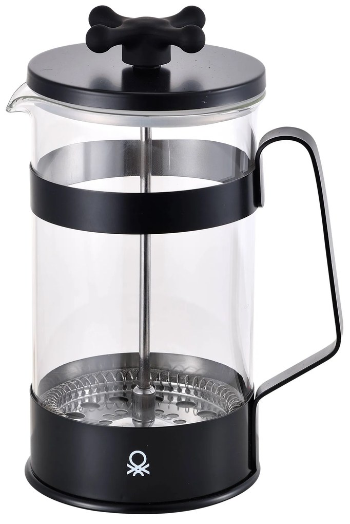 Kávovar French Press United Colors of Benetton Black & White BE-0682-BK / 0,6 l / borosilikátové sklo / nerez / černá