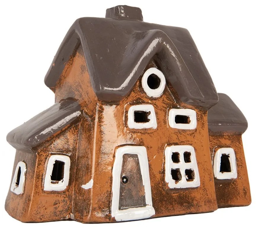 Oranžový keramický svícen na čajovou svíčku domek Village - 20*11*16 cm